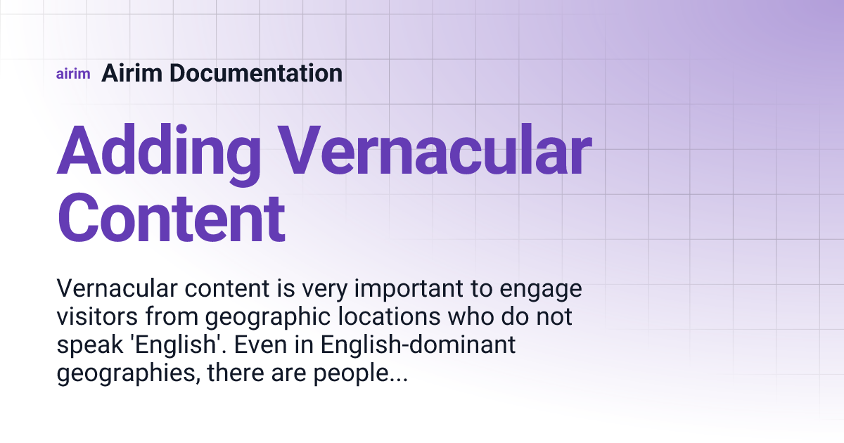 Adding Vernacular Content | Airim Documentation